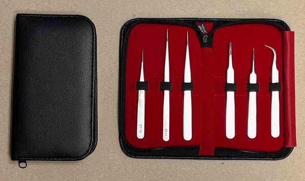 6 Piece Vetus ST Stainless Steel Precision Tweezer Set with Storage Ca ...